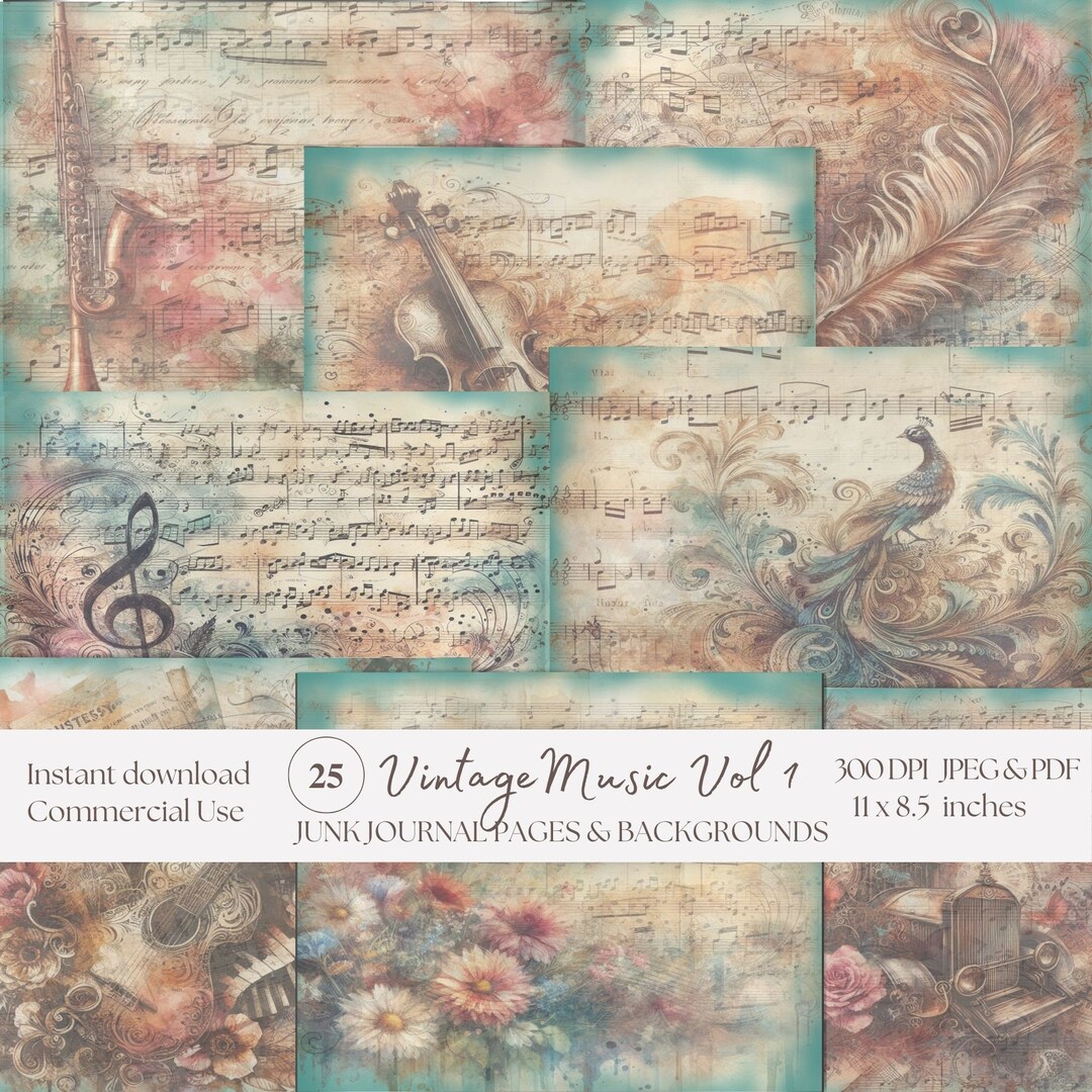 Vintage Sheet Music Background Journal Pages, Instant Download ...