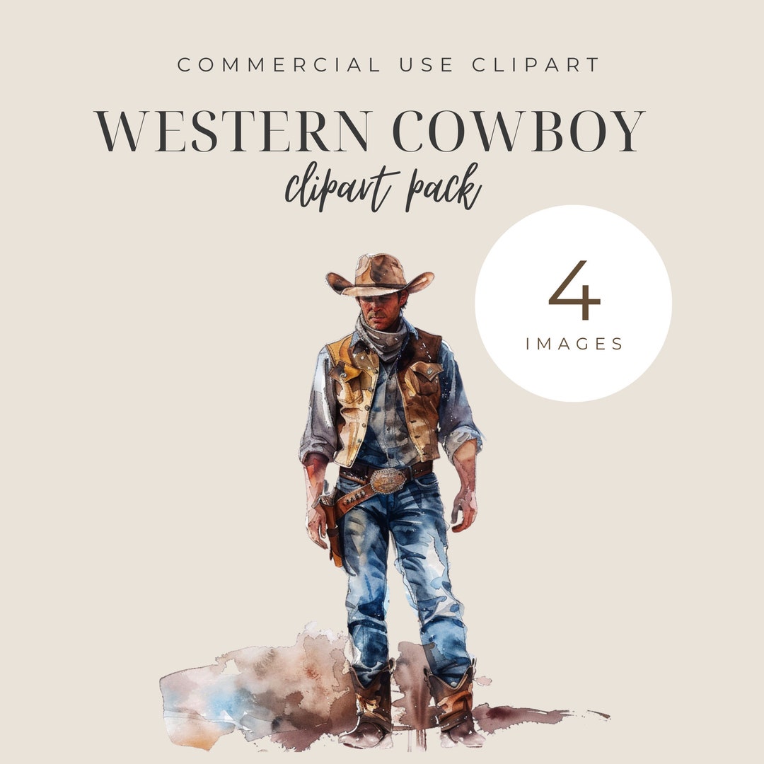 Authentic Western Cowboy Clipart, PNG, CU, Invitation, Wall Art, Junk ...
