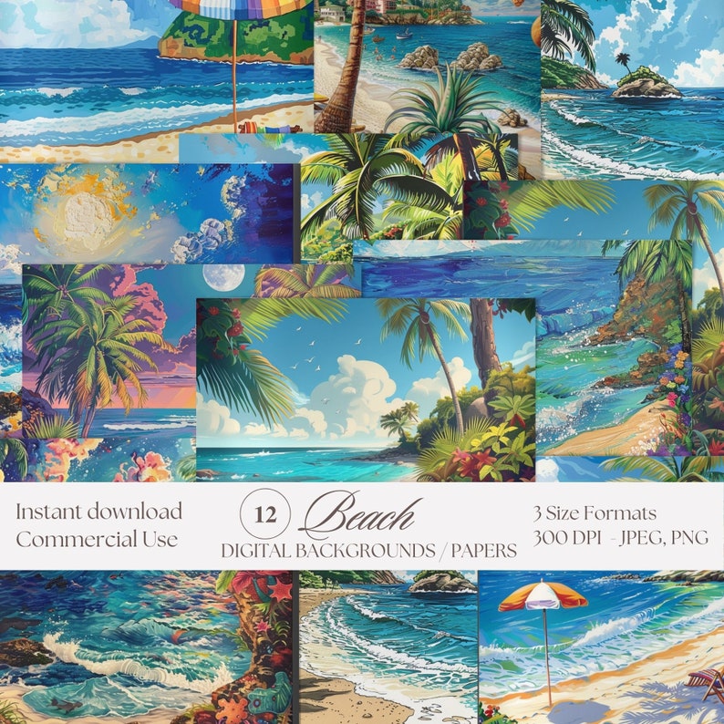 Beach Digital Paper, Summer Background, Scrapbooking, Instant Download ...