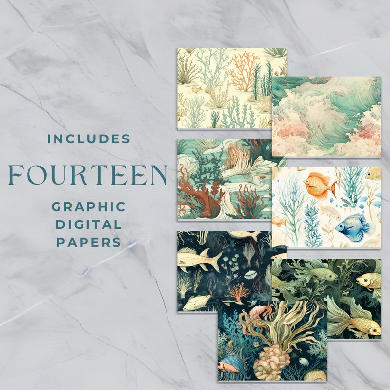 Seascape Under the Ocean Watercolor Backgrounds, Instant Download ...