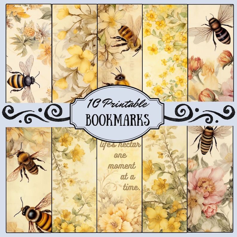 Bumble Bee Printable Bookmarks 10 - Ditigal Download, Book Lover ...