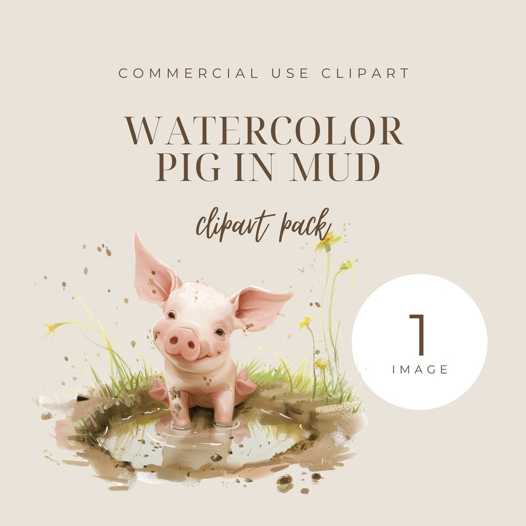 Happy as A Pig in Mud Puddle PNG, Junk Journal Clip Art, Instant ...