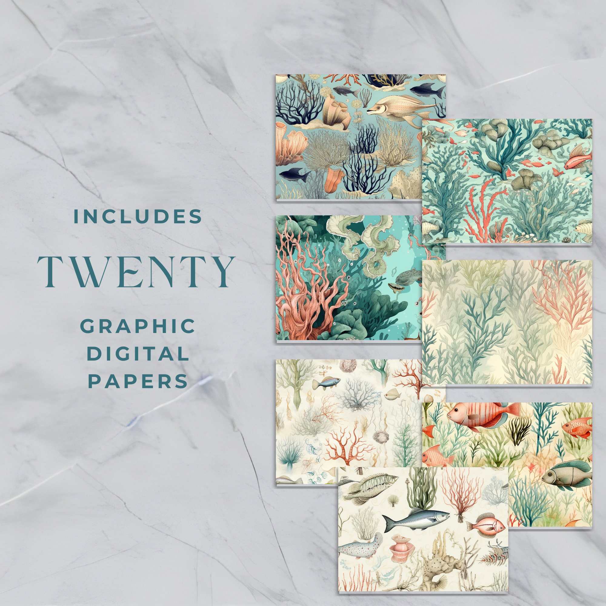 Seascape Under the Ocean Watercolor Backgrounds, Instant Download ...