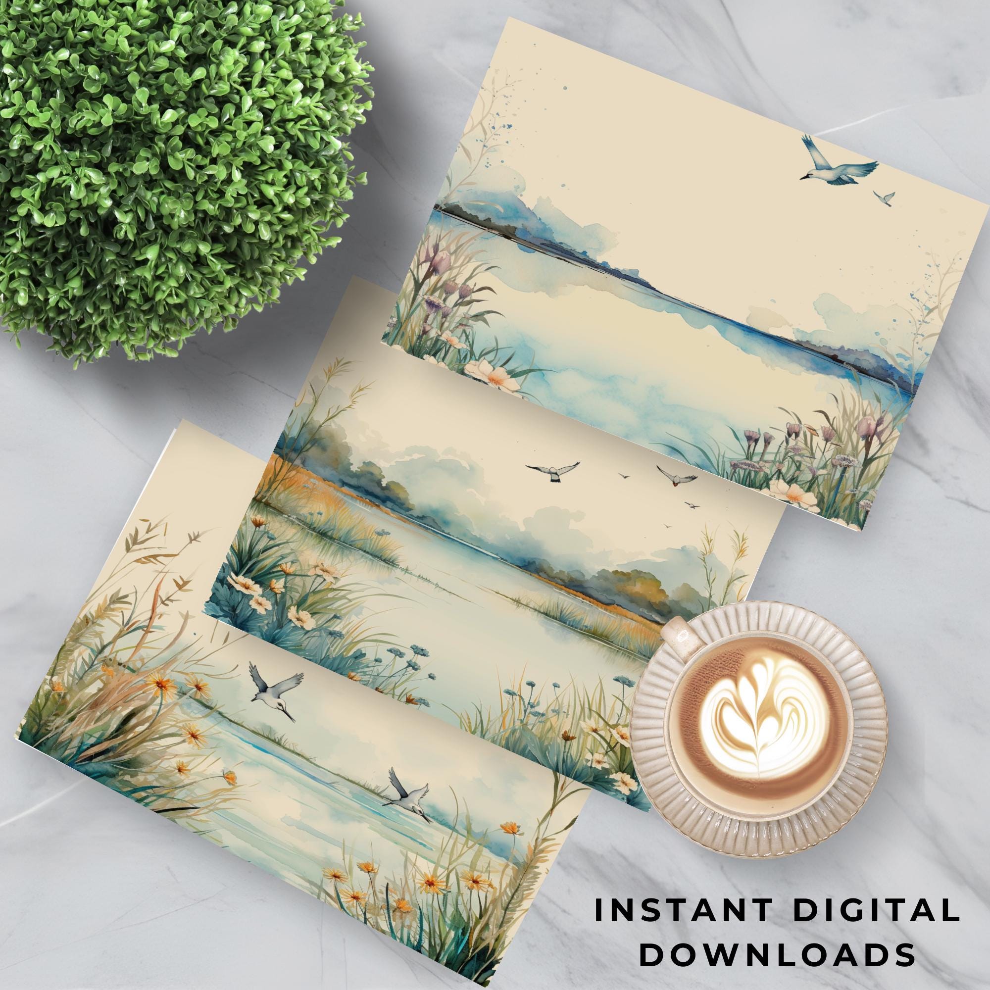 Pond Life Junk Journal Papers, Backgrounds, Printable, Commercial Use ...