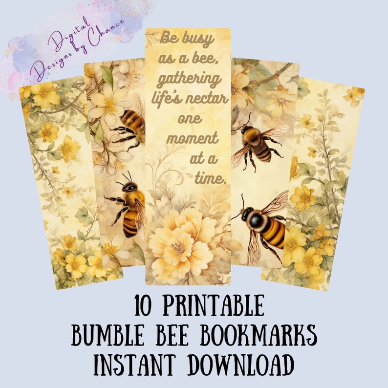 Bumble Bee Printable Bookmarks 10 - Ditigal Download, Book Lover ...
