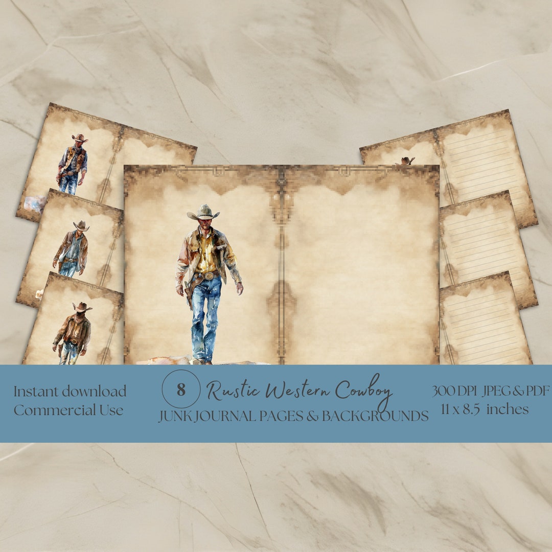 Rustic Western Cowboy Junk Journal Watercolor Papers, Background ...