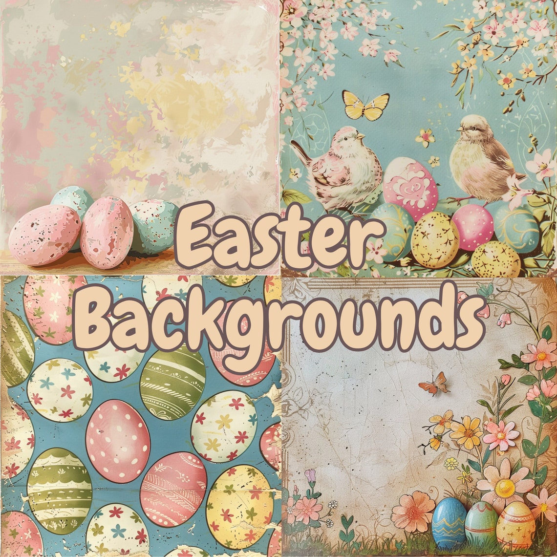 14 Vintage Easter Background Digital Papers, 300 Dpi Commercial Use ...