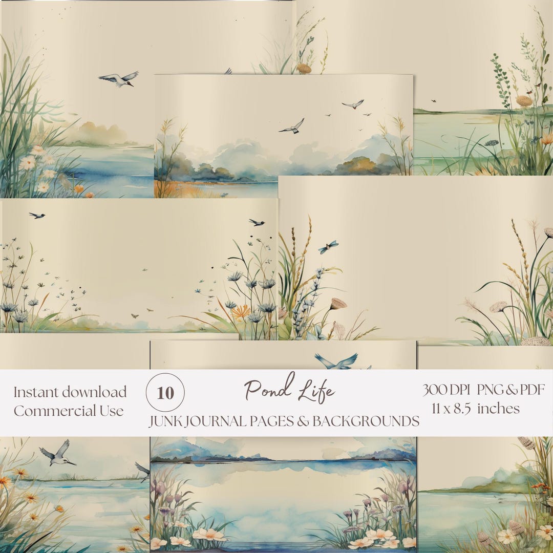 Pond Life Junk Journal Papers, Backgrounds, Printable, Commercial Use ...