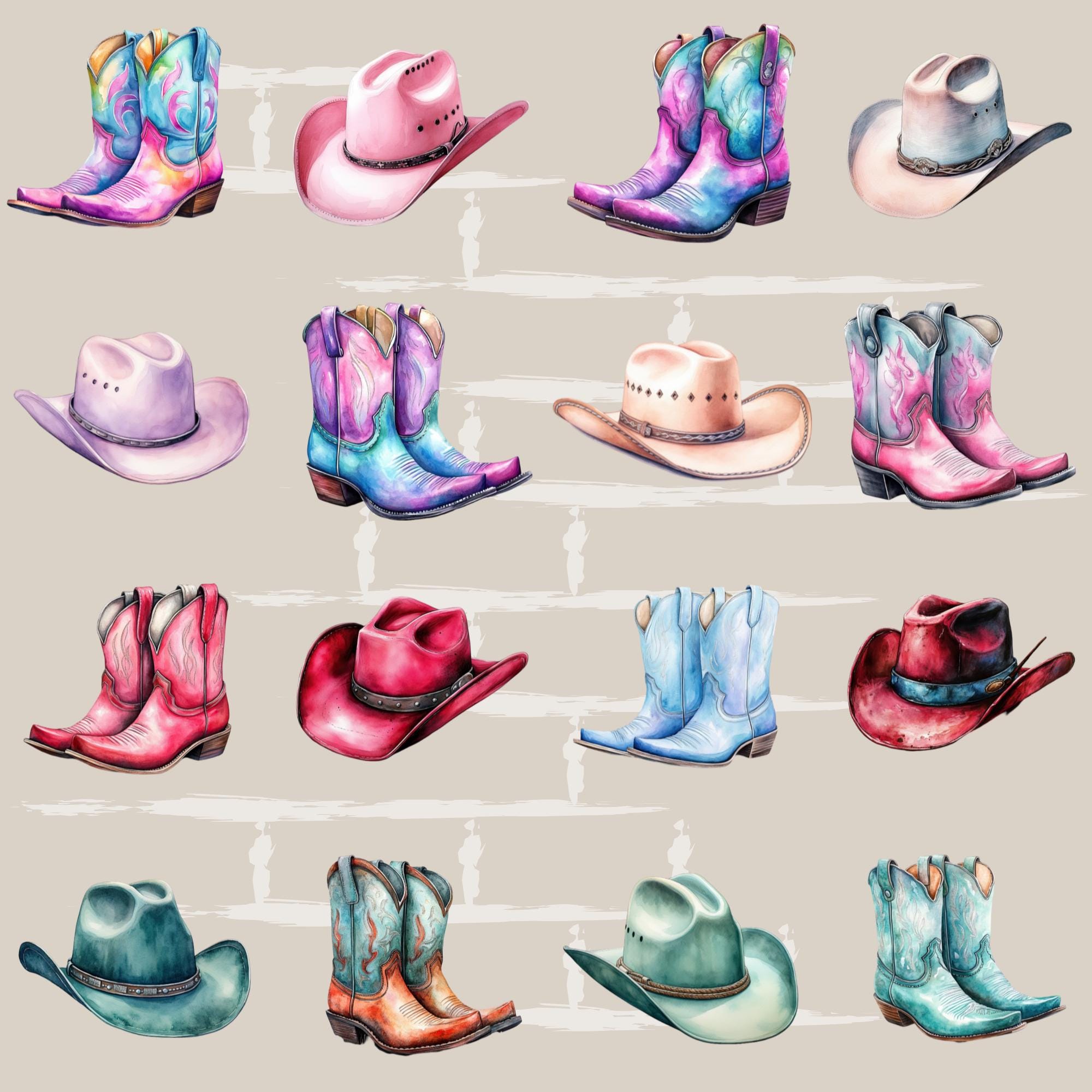 Rustic Cowboy Clipart, Vintage Cowboy Boots, Cowboy Hat, CU, Invitation ...