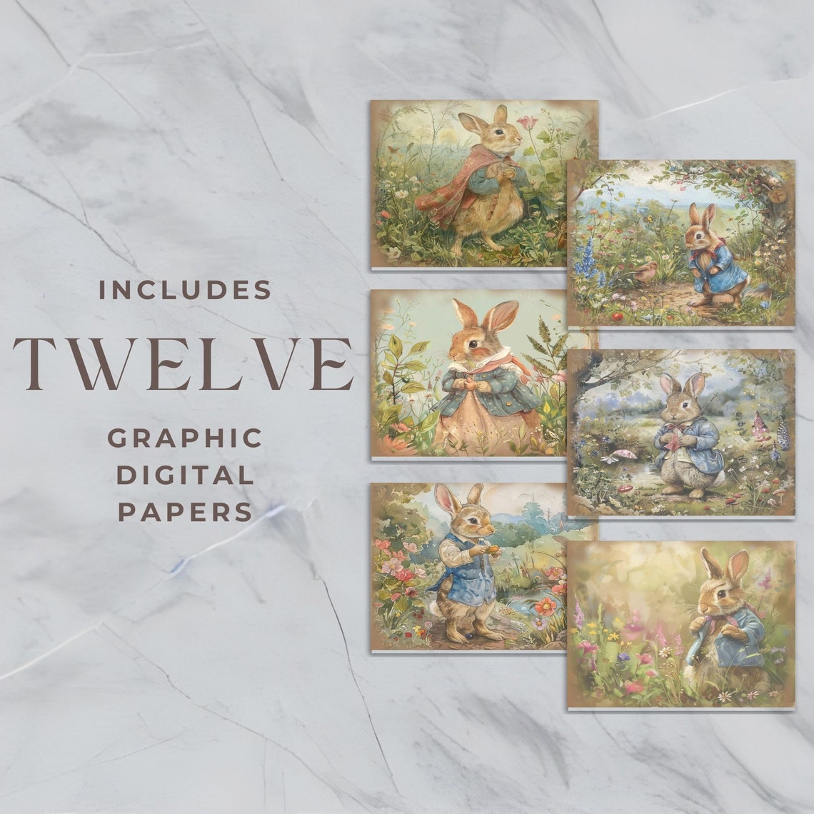 Vintage Rabbit Junk Journal Watercolor Papers | Background Clipart ...