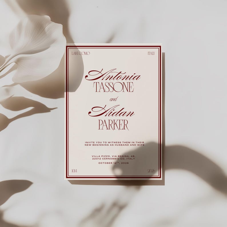 Romantic Calligraphy Wedding Invitation Template: Old Money Burgundy ...