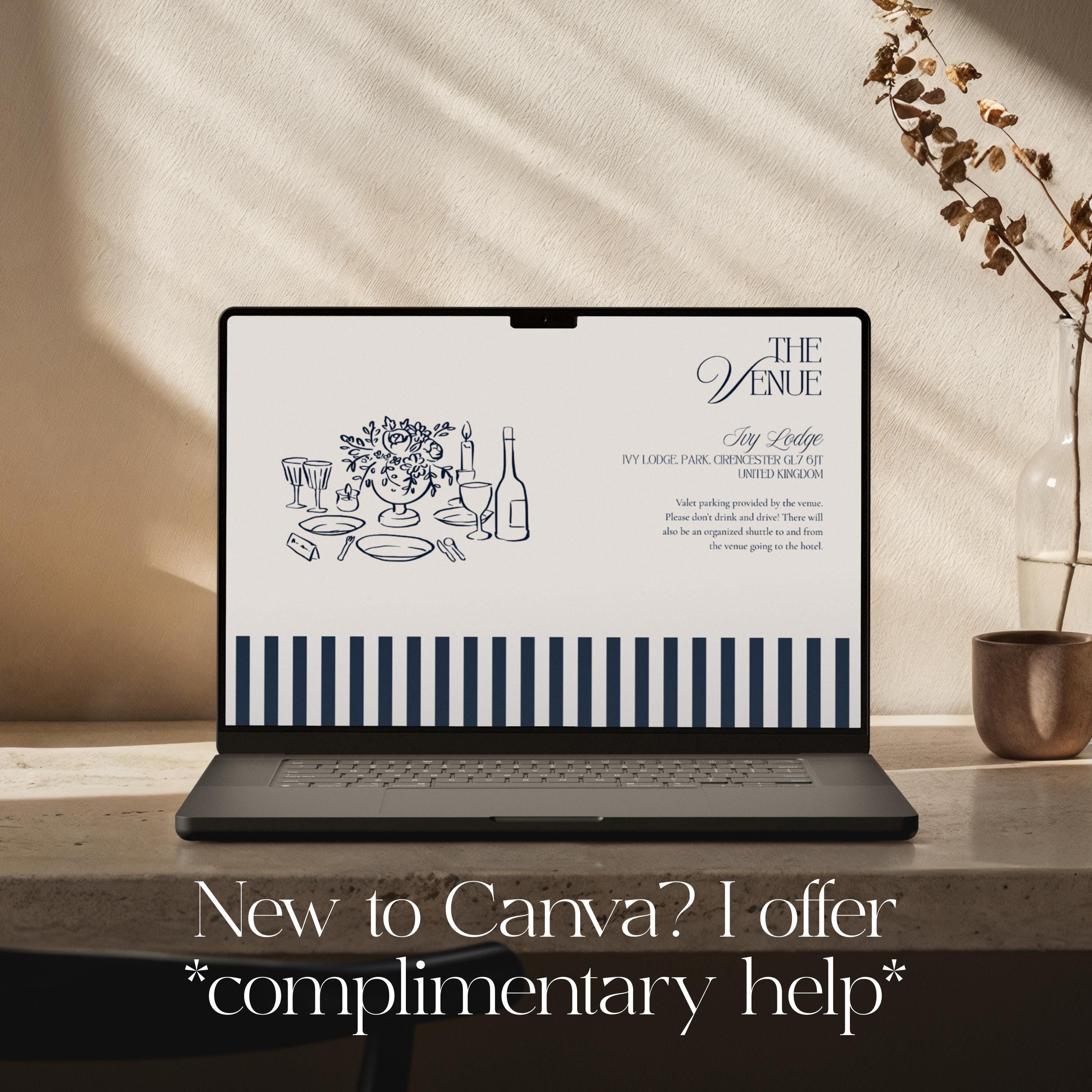 Navy Blue Stripes Wedding Website Template: Elegant Old Money Editable ...
