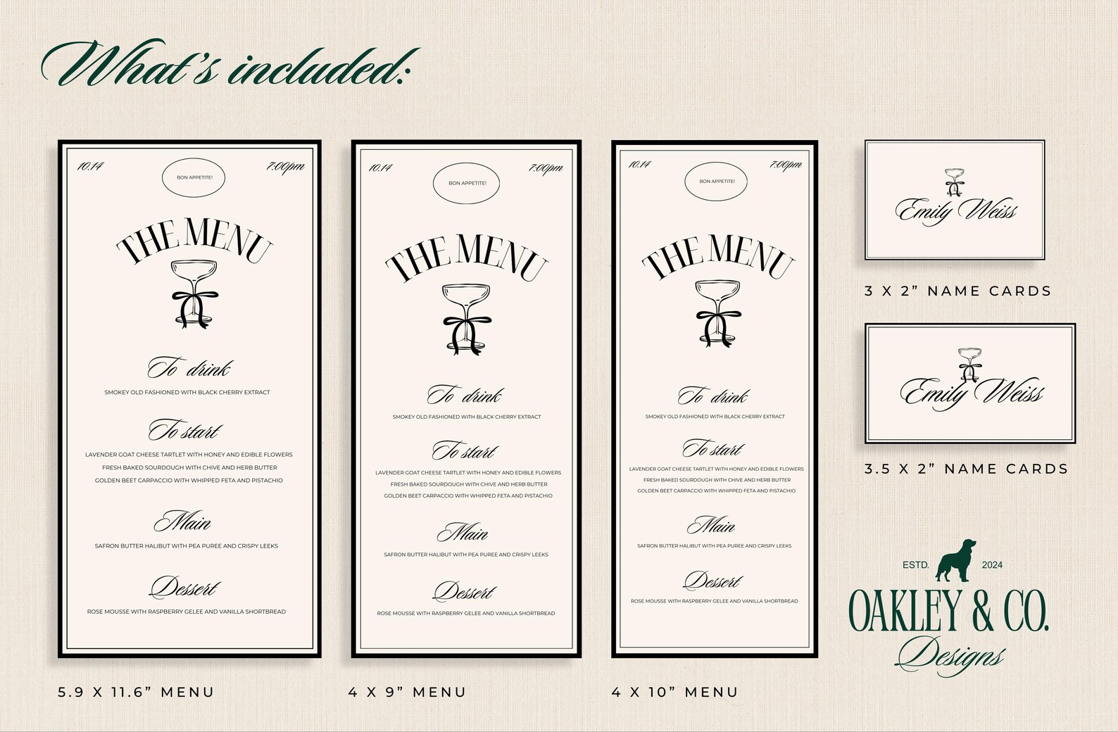 Coquette Martini Menu & Name Card Template: Elegant Black and White ...
