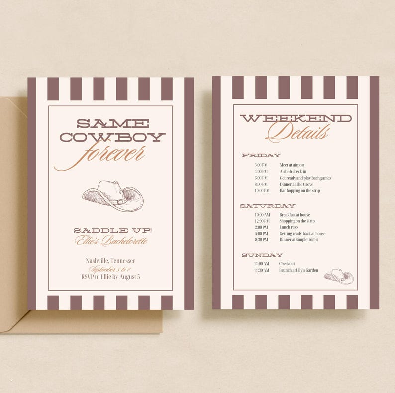 Bachelorette Party Invitation Cowboy Theme Template Editable Canva ...