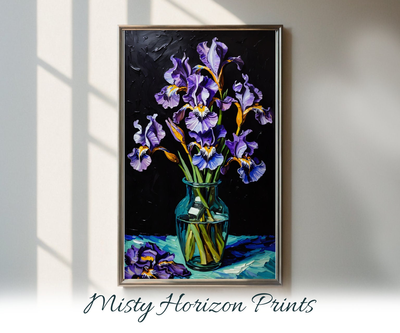 Moody Iris Blooms. Van Gogh Style Oil Painting. Printable Digital ...
