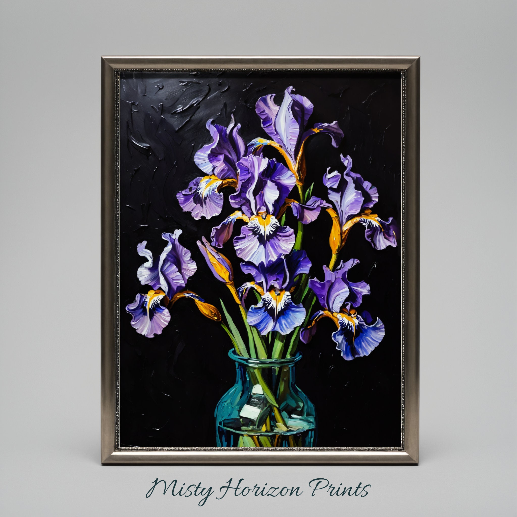 Moody Iris Blooms. Van Gogh Style Oil Painting. Printable Digital ...