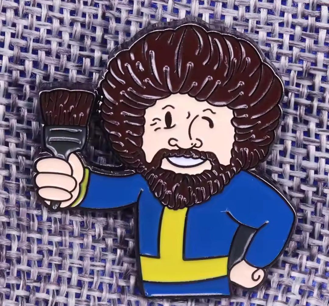 Bob Ross Vault Boy Enamel Pin – Funny Crossover Fallout Fan Art Lapel ...
