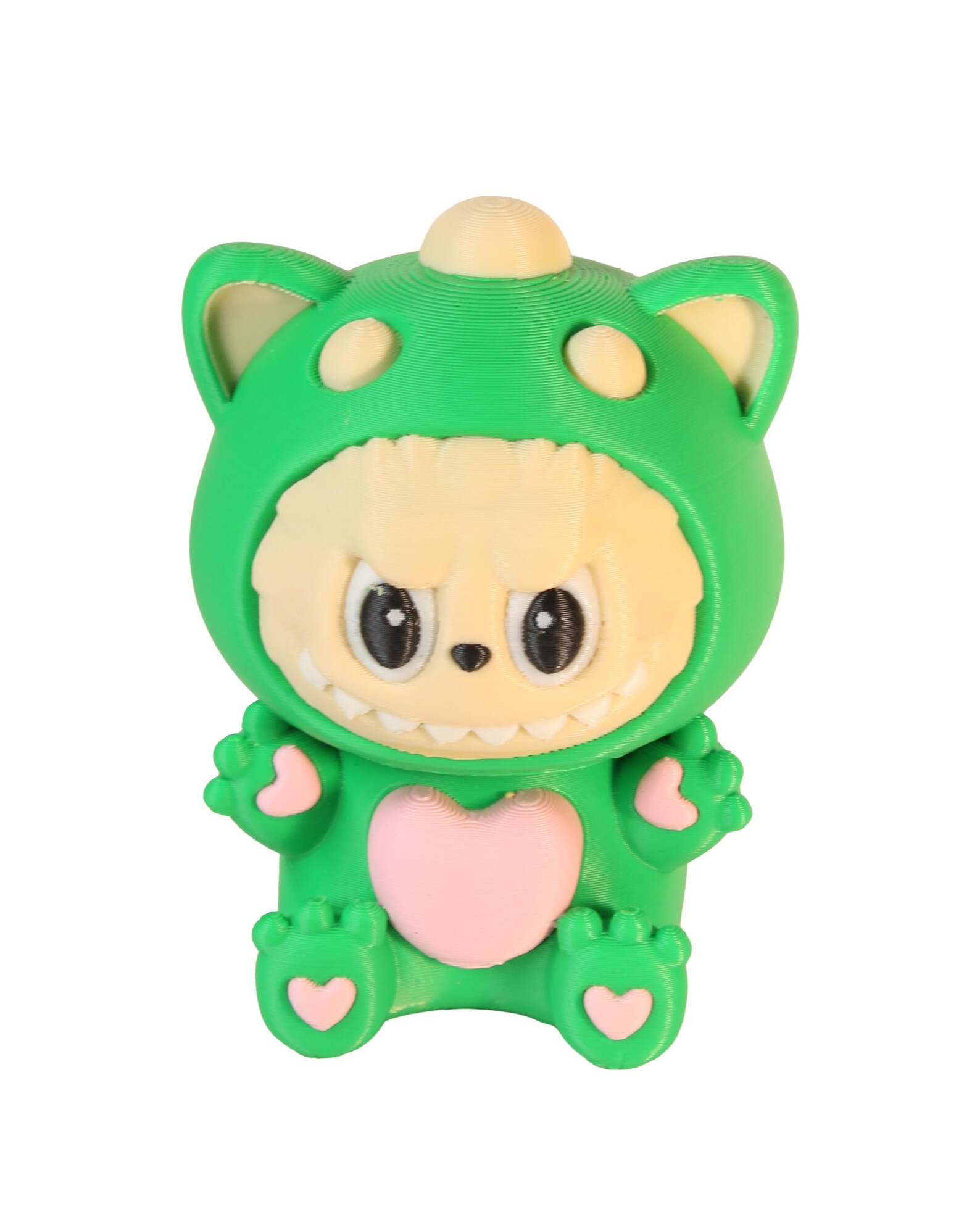 3D Printed Labubu Dino Figure Green With Pink Hearts Cute Collectible ...