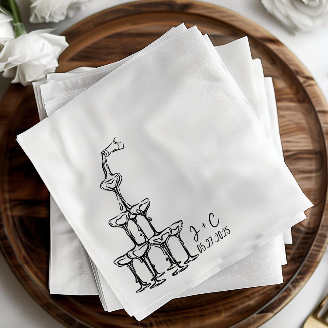 Custom Wedding Napkins Personalized Champagne Tower Cocktail Napkins ...