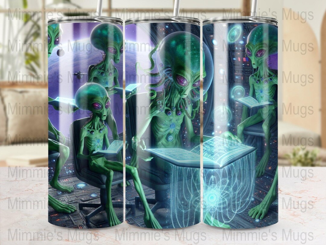 Alien Reading Books Digital Art, Sci-fi Alien Design for 20 Oz Skinny ...