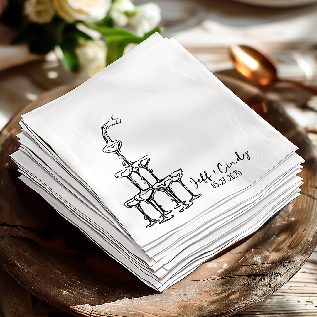 Custom Champagne Tower Cocktail Napkins, Personalized Wedding Napkins ...