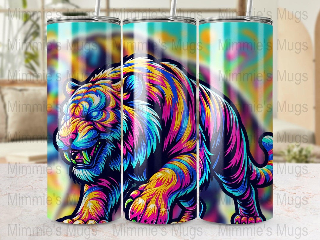 Sabertooth Tiger Vibrant Neon Digital Art, 20 Oz Skinny Tumbler Wrap ...