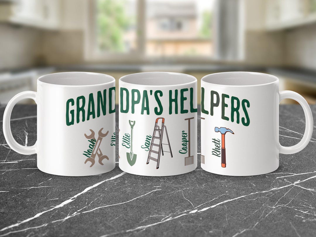 Personalized Grandpa's Helpers Mug, Customize Grandchildren's Names ...