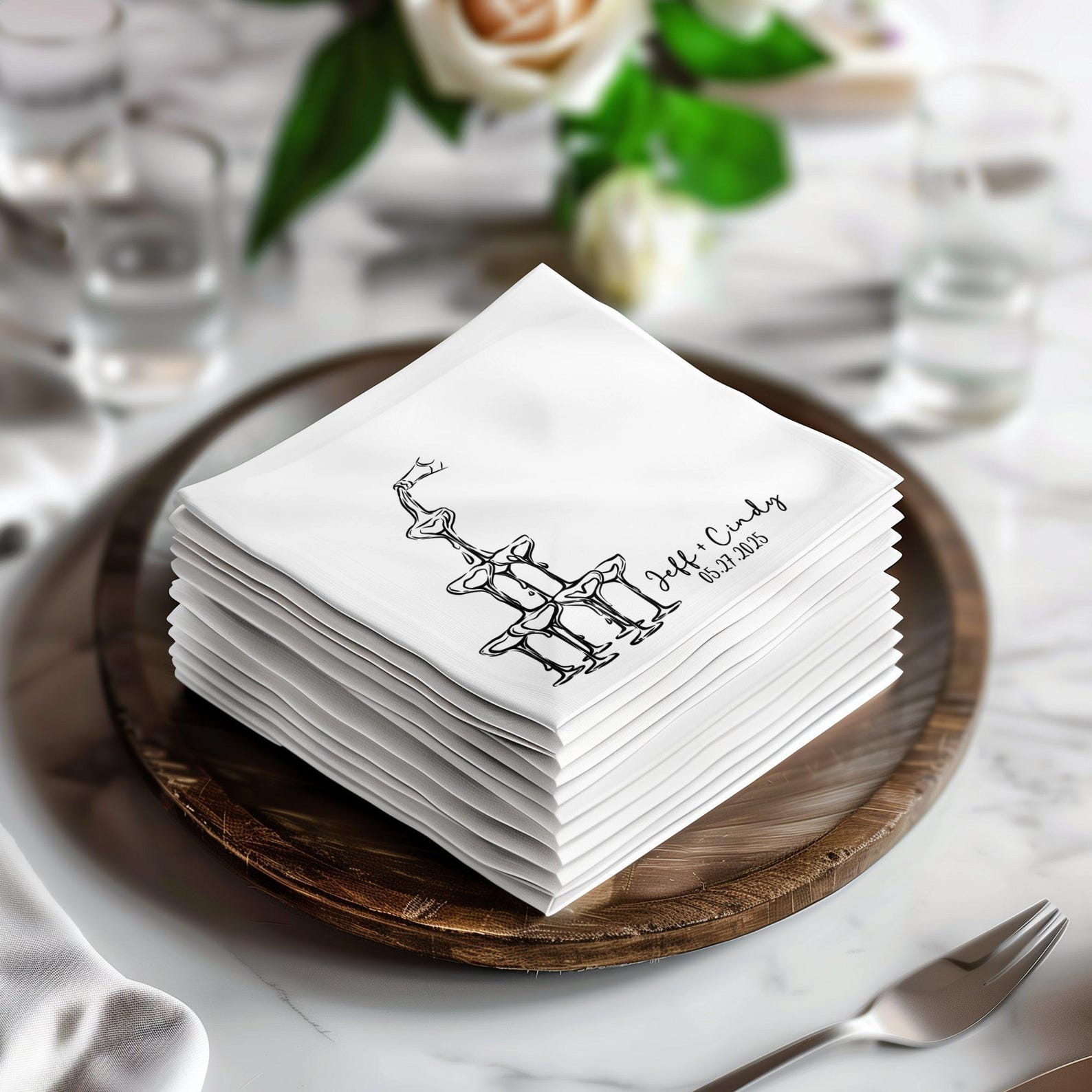 Custom Champagne Tower Cocktail Napkins, Personalized Wedding Napkins ...