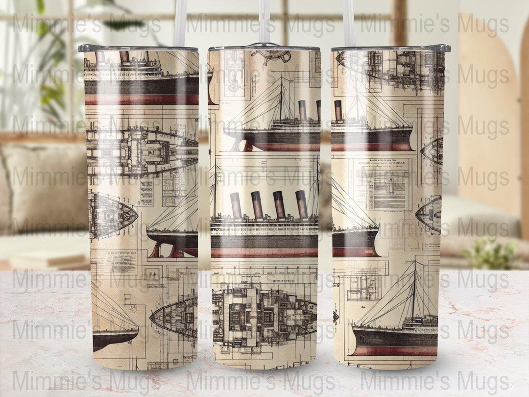 Vintage Ship Blueprint Tumbler Wrap, Nautical Skinny Tumbler PNG, 20oz ...