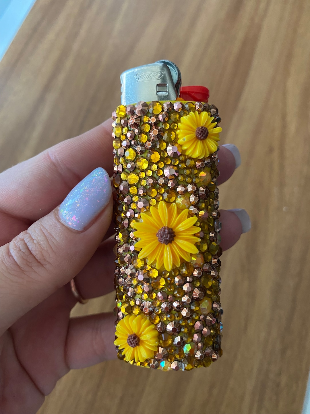 Bedazzled Rhinestoned Sunflower Lighter Case Compatible With Normal ...