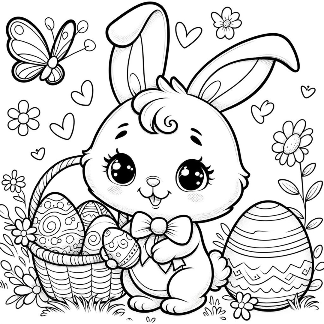 Easter Bunny Coloring Page - Etsy