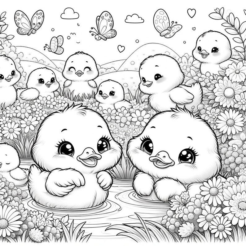 Cute Ducks Spring Easter Coloring Page - Etsy