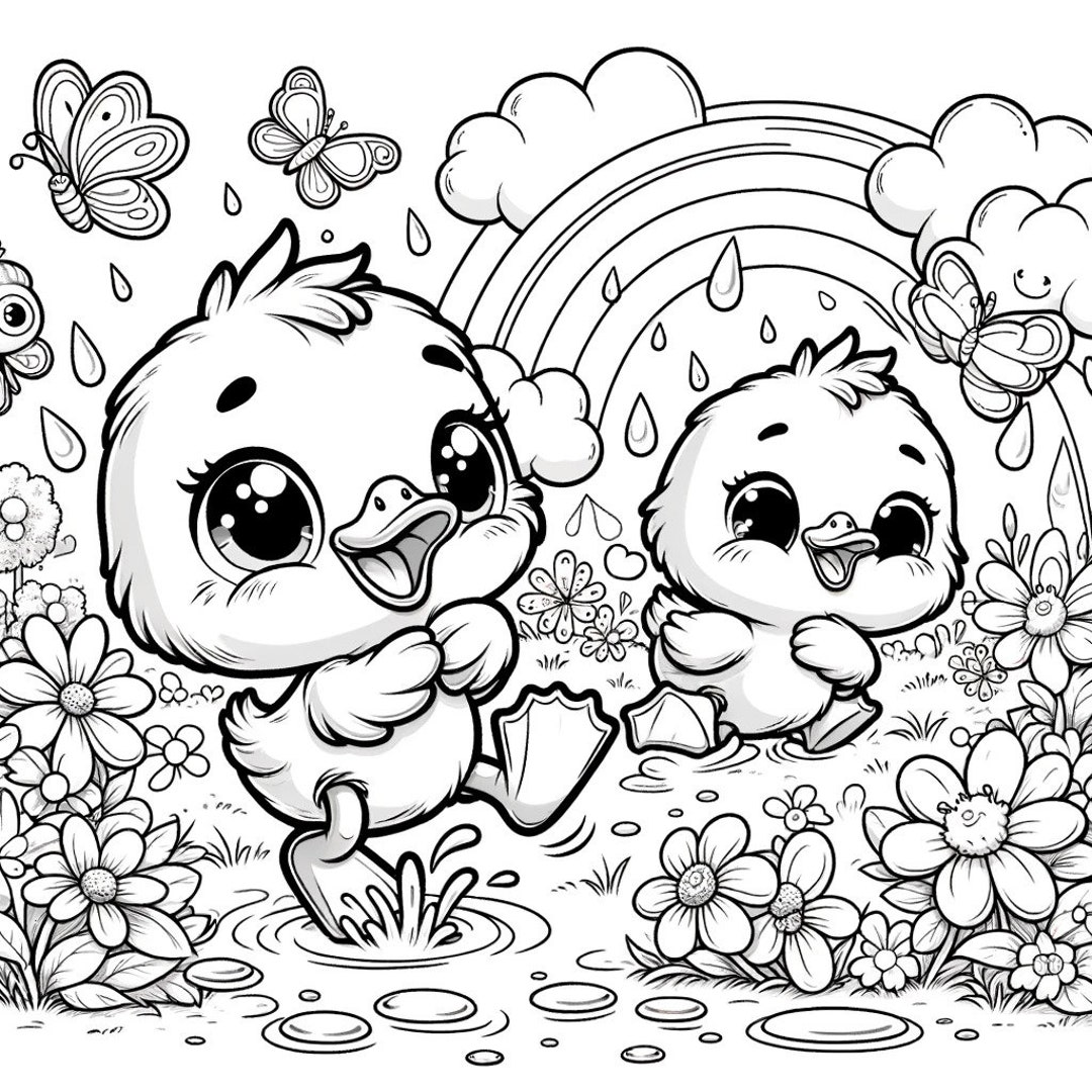 Cute Ducks Spring Easter Coloring Page - Etsy