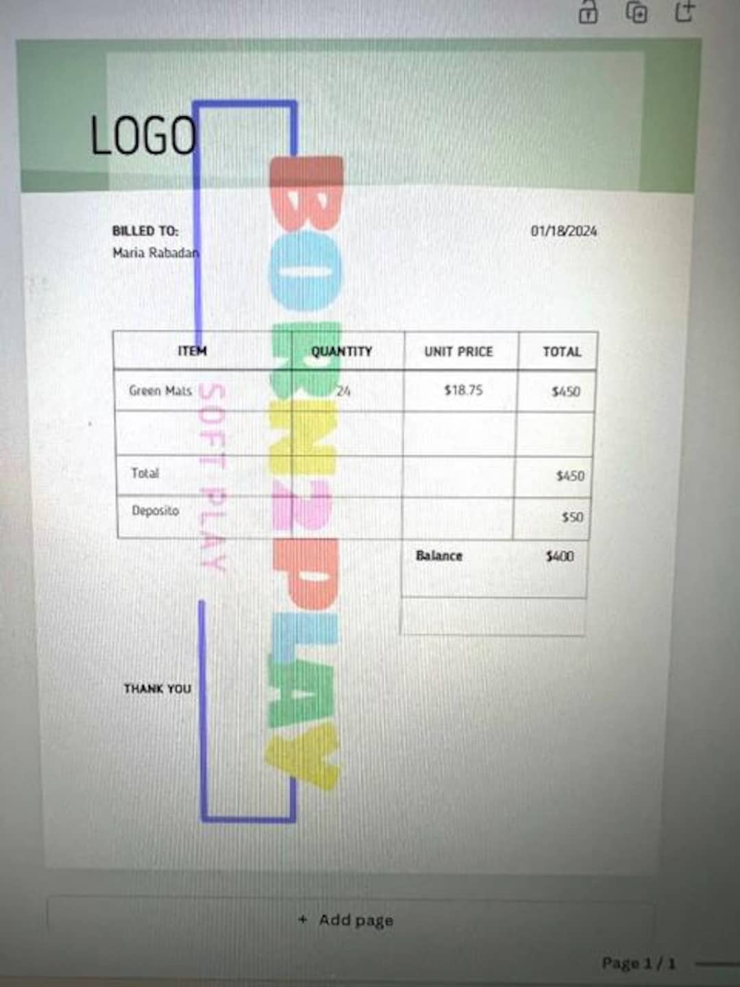 Soft Play Business Invoice Template - Etsy