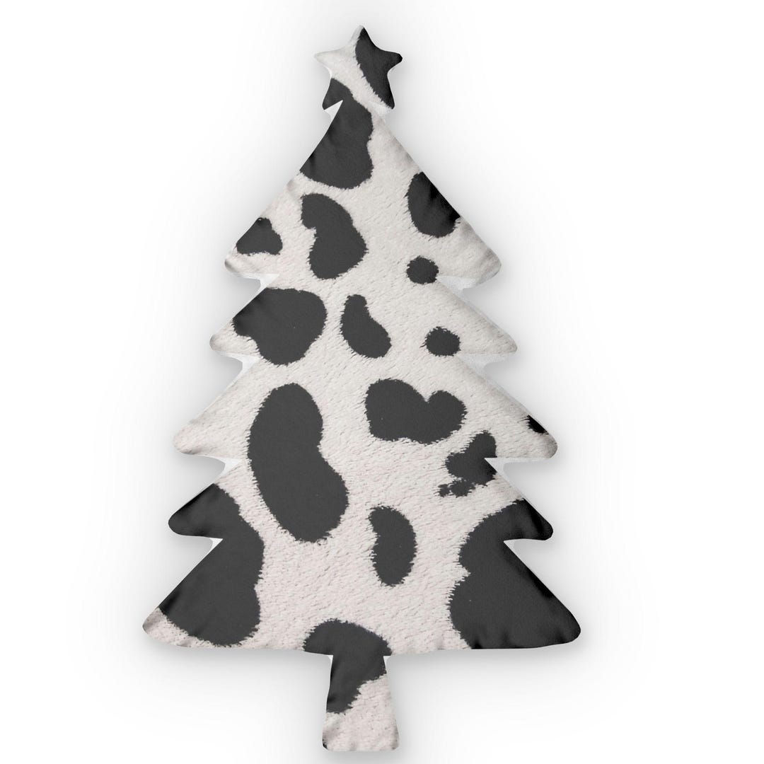 Custom Cow Print Christmas Tree Pillow, Unique Holiday Decor, Farmhouse ...