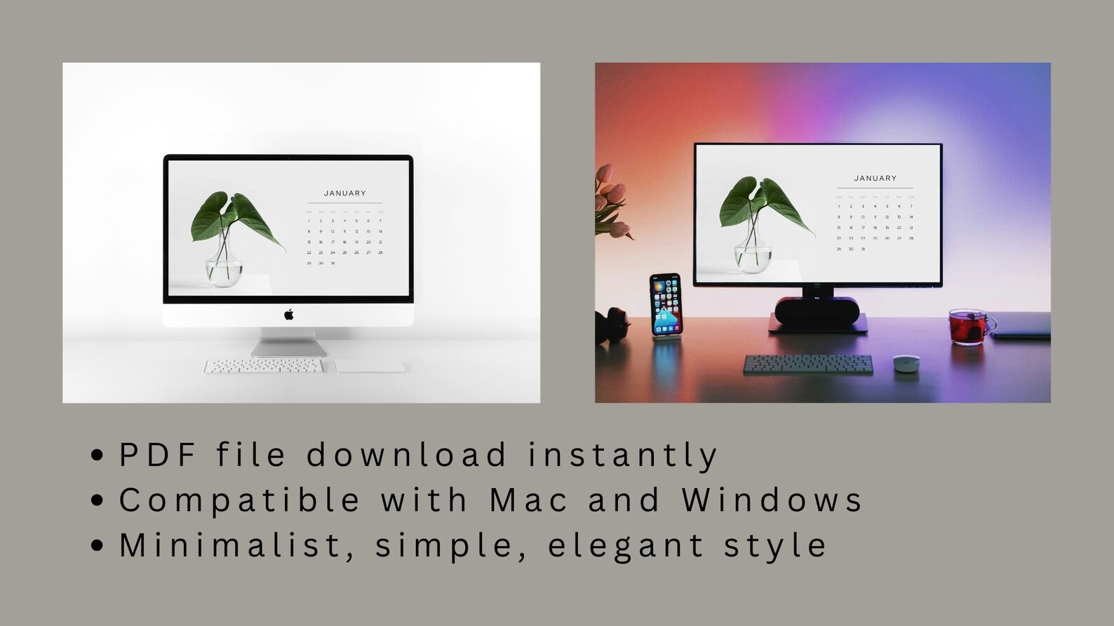 Minimalist 2024 Desktop Calendar Wallpaper - Digital Download Instantly ...
