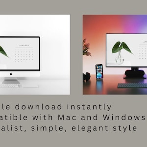 Minimalist 2024 Desktop Calendar Wallpaper - Digital Download Instantly ...