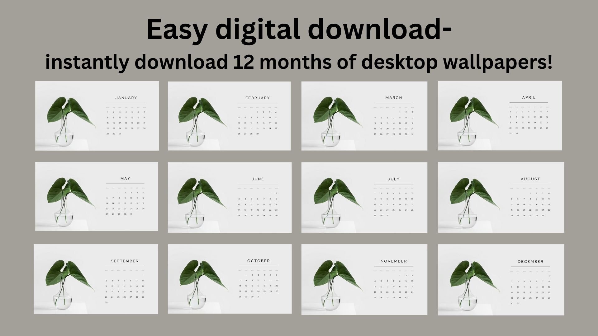 Minimalist 2024 Desktop Calendar Wallpaper - Digital Download Instantly ...