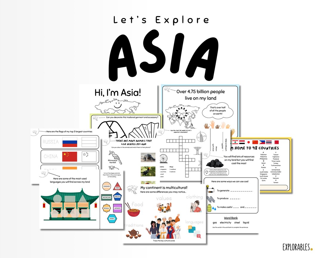 Let's Explore Asia Activity Pack Worksheets Kids Geography Lesson ...