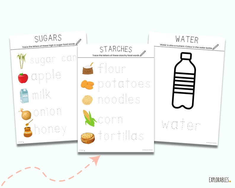 Nutrients Tracing Sheets Activity Food Worksheets Fun Children Primary ...