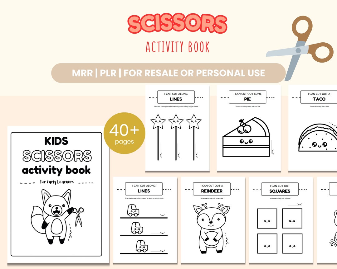 Master Resell Rights Kids Scissors Activity Book Worksheet for Kids MRR ...
