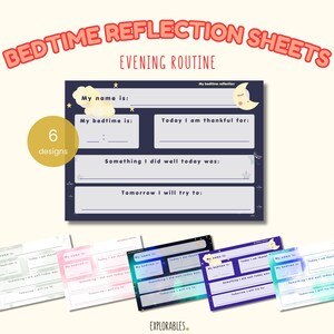 Kids Daily Reflection Bedtime Routine Chart Reflection Sheets Evening ...