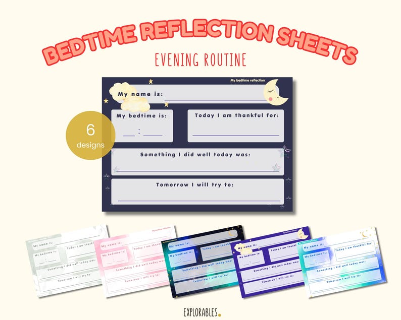 Kids Daily Reflection Bedtime Routine Chart Reflection Sheets Evening ...
