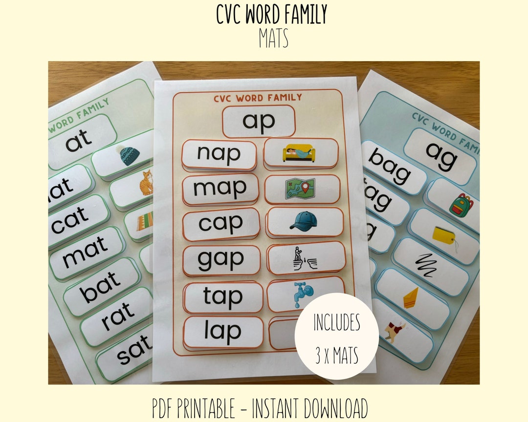 CVC Word Family Mats Learning to Read Spelling Children Word ...