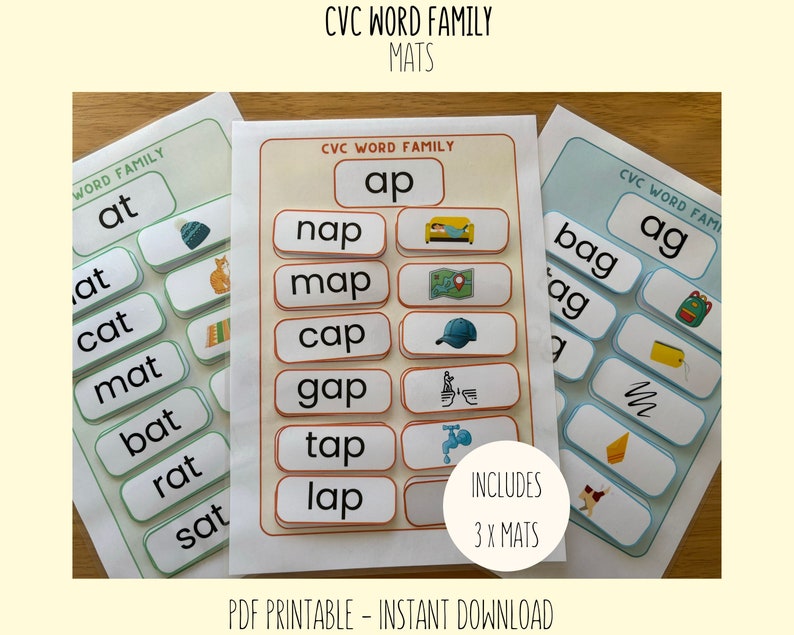 CVC Word Family Mats Learning to Read Spelling Children Word ...