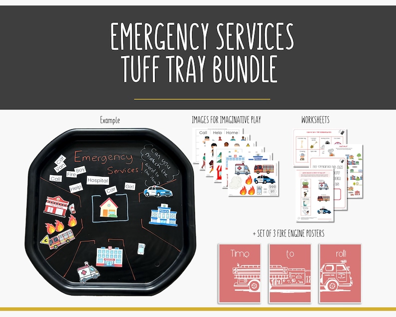 Emergency Services Tuff Tray Bundle With Fire Engine Posters ...