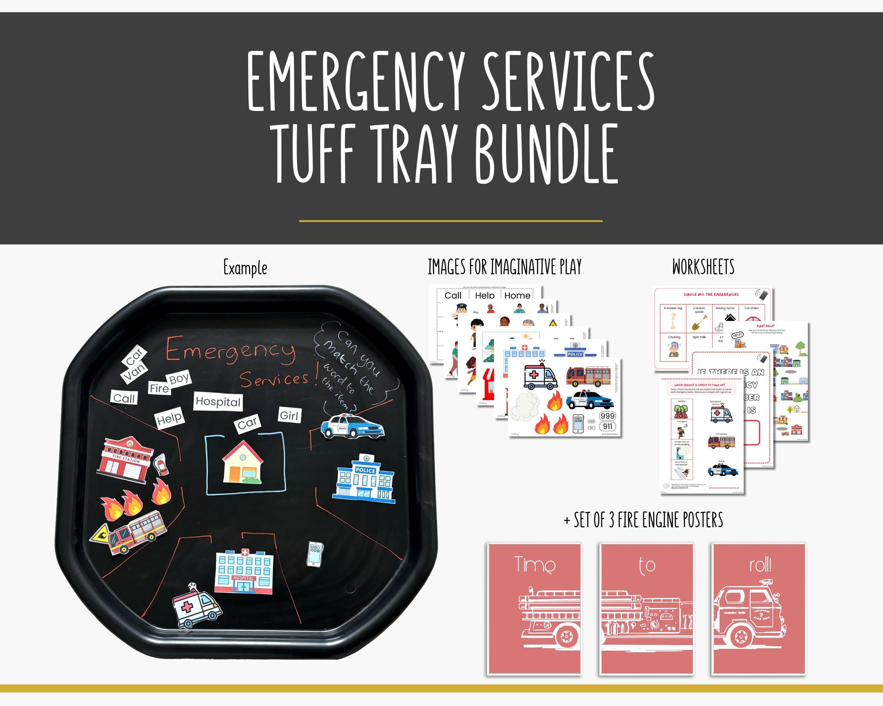 Emergency Services Tuff Tray Bundle With Fire Engine Posters ...