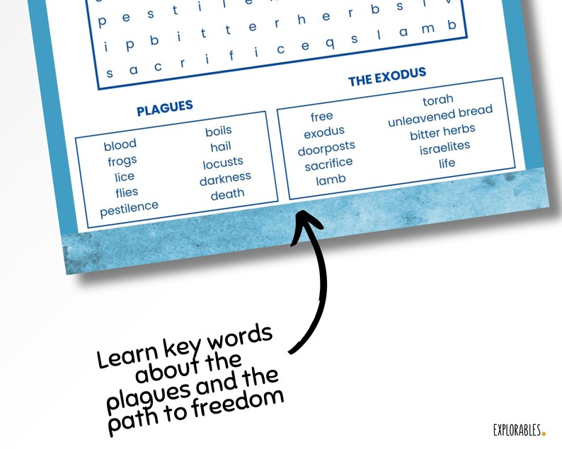 Passover Word Search for Kids Plagues Freedom Key Words Activities for ...