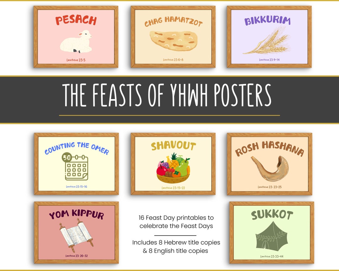 The Feasts of YHWH Posters for Kids Hebrew Feast Days Jewish Trumpets ...