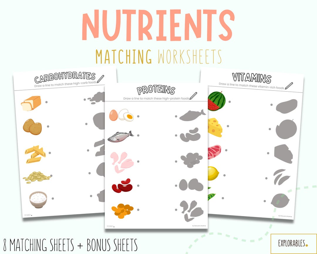 Nutrients Matching Activity Food Worksheets Fun Children Primary ...